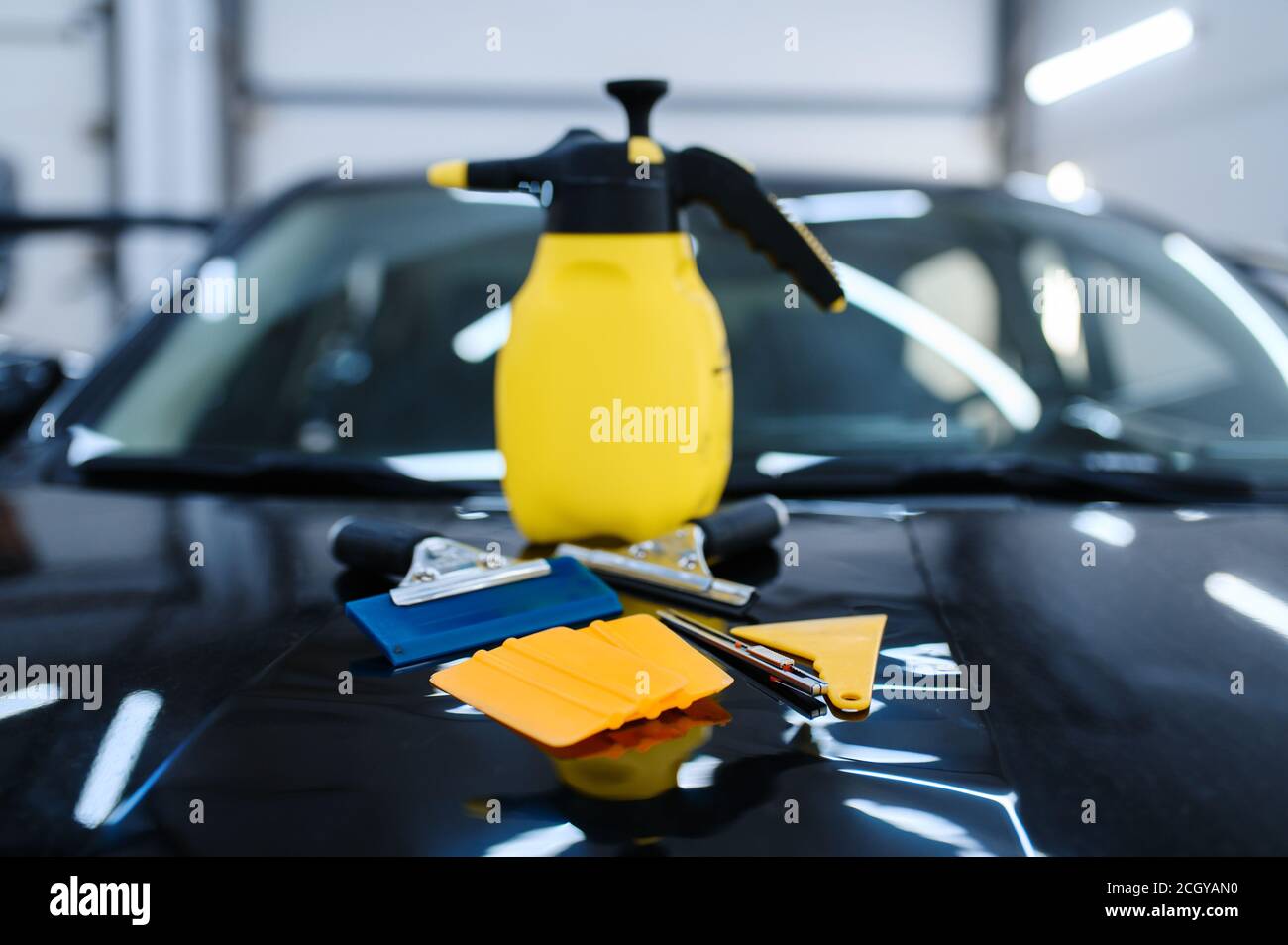 Tools for car tinting closeup, vehicle tuning Stock Photo - Alamy