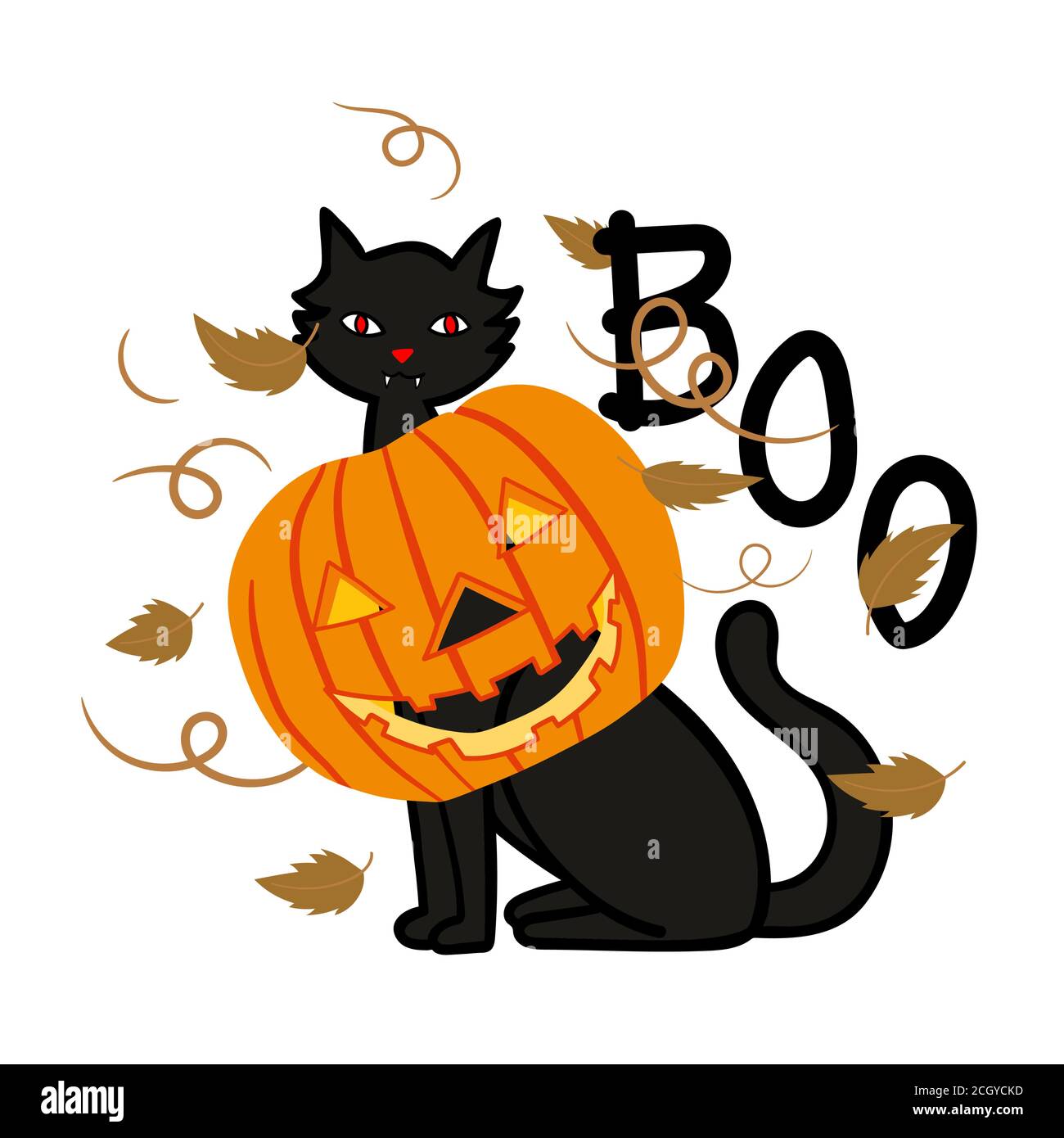 Halloween black cat wear halloween pumpkin with handwritten of BOO and ...