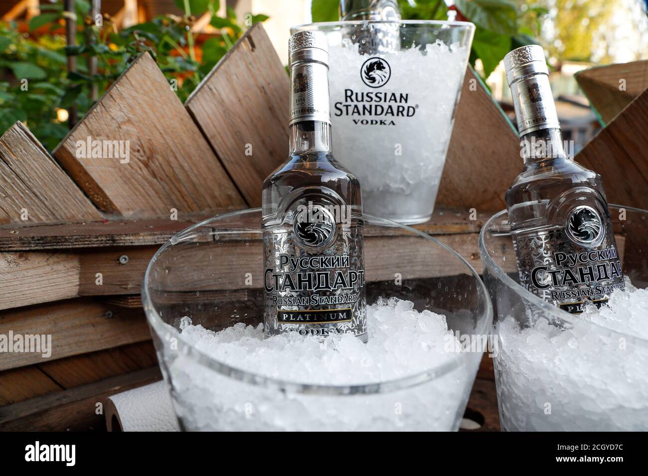 Berlin, Germany. 12th Sep, 2020. Bottles of Russian Standard Vodka are ...