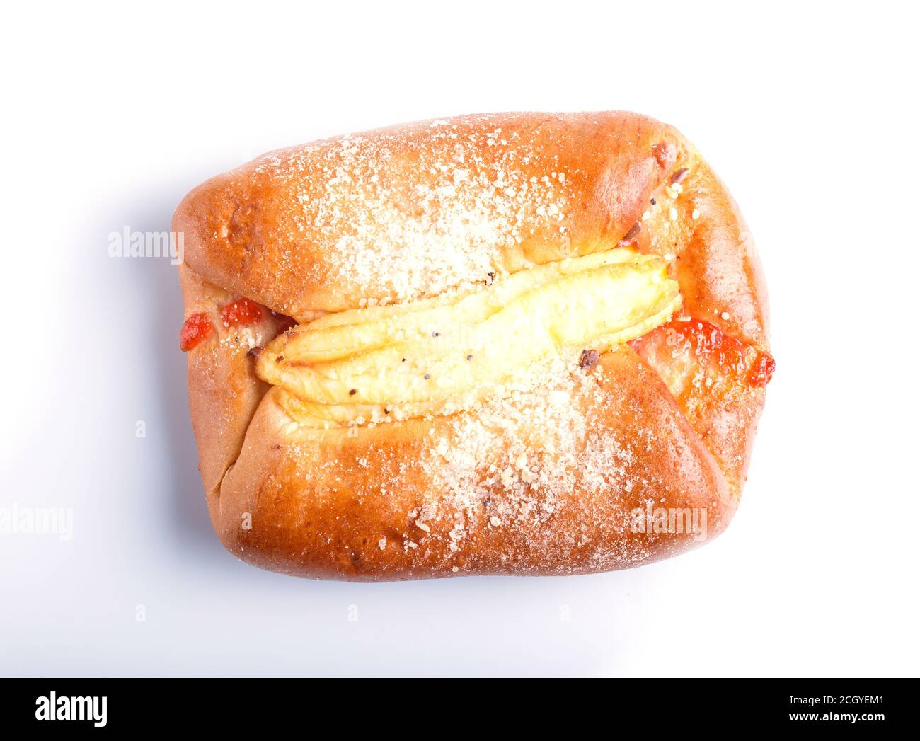 one bun with cream filling isolated on white background. ctop view ...