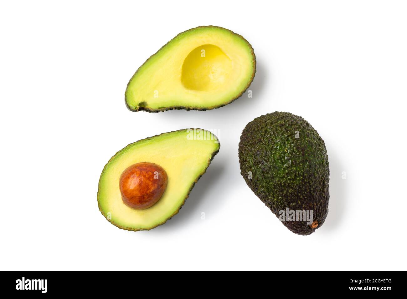 Top view of Avocado isolated on white background. Ripe fresh green ...