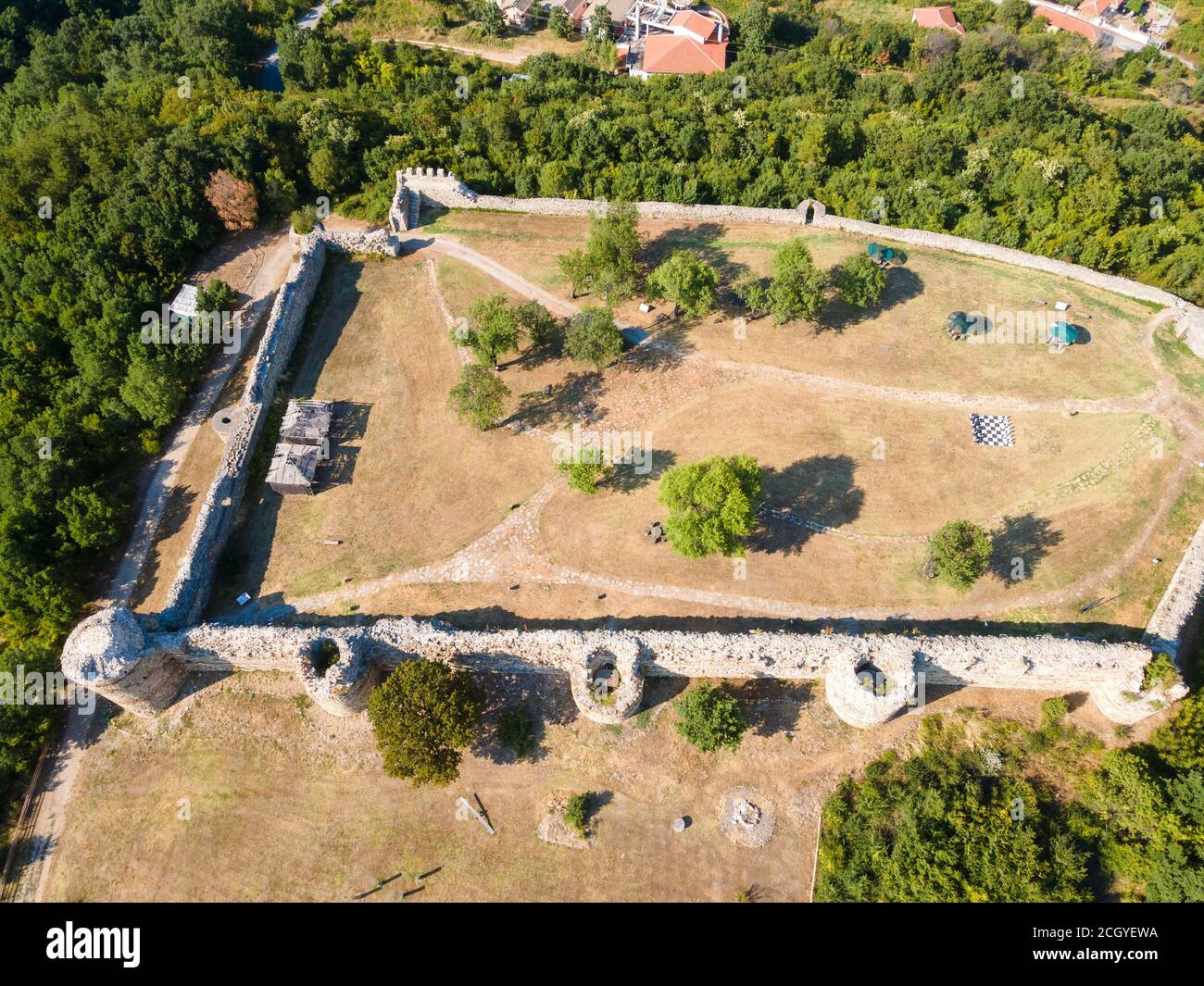 Aerial view of ruins of ancient Mezek Fortress, Haskovo Region ...