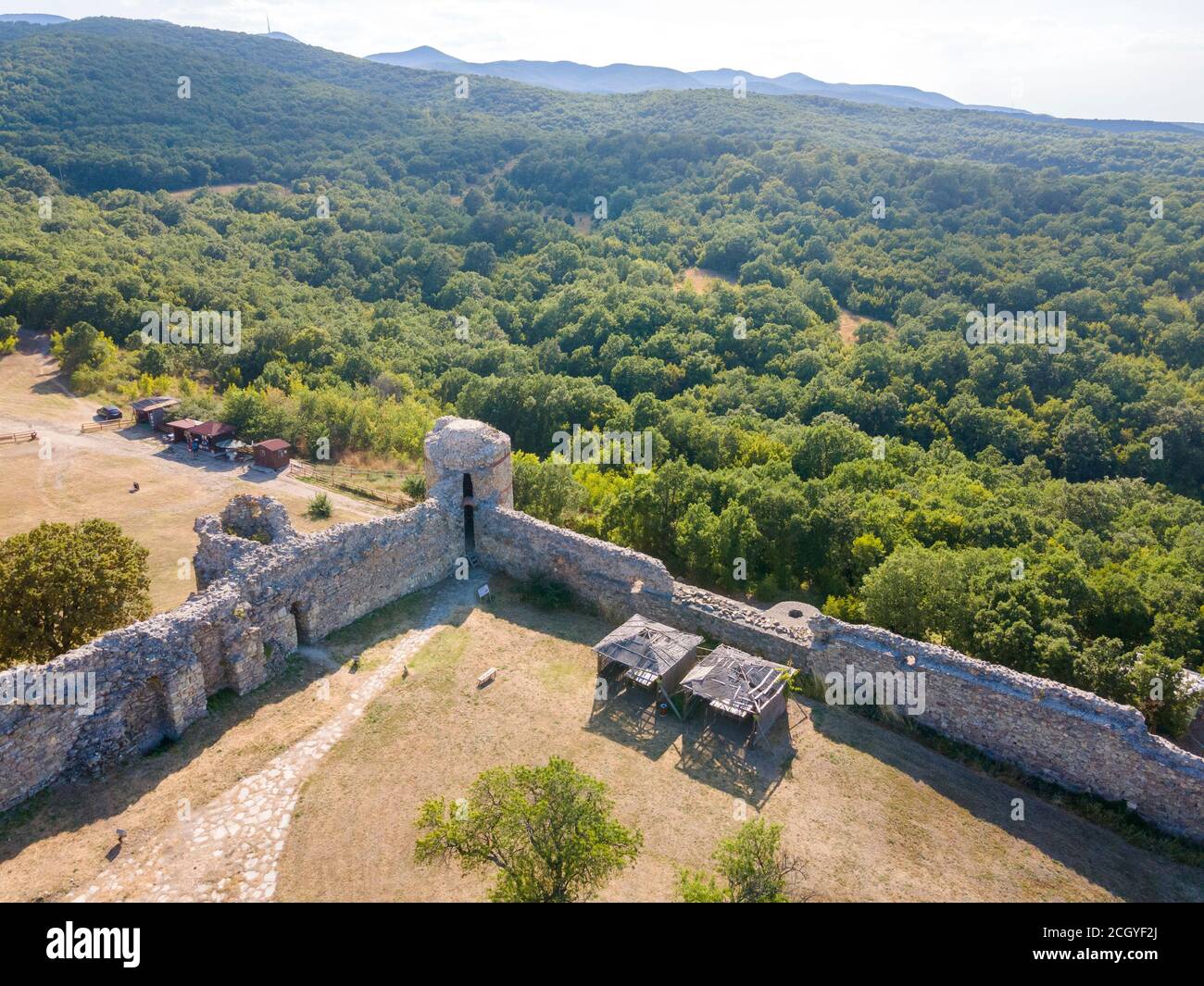Aerial view of ruins of ancient Mezek Fortress, Haskovo Region ...
