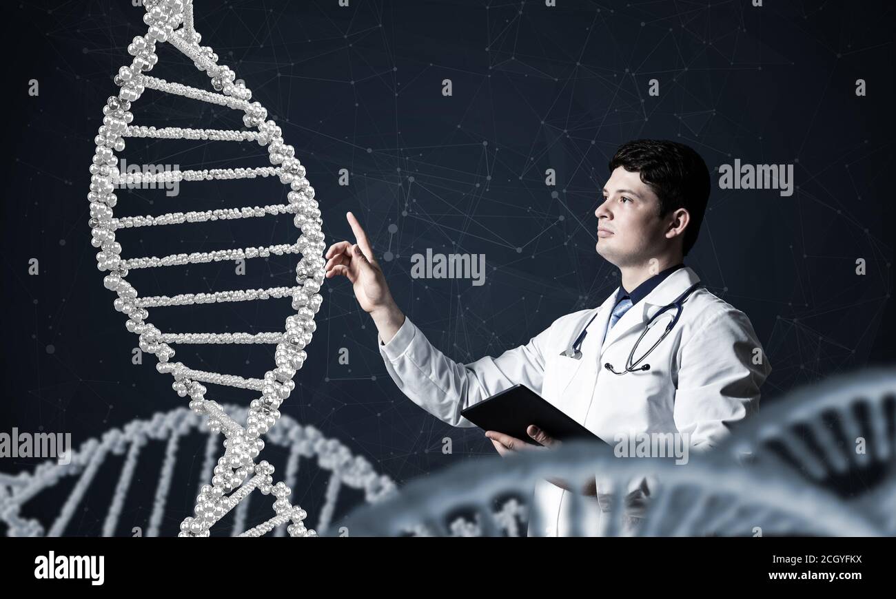 Doctor and Digital DNA Research Stock Photo - Alamy