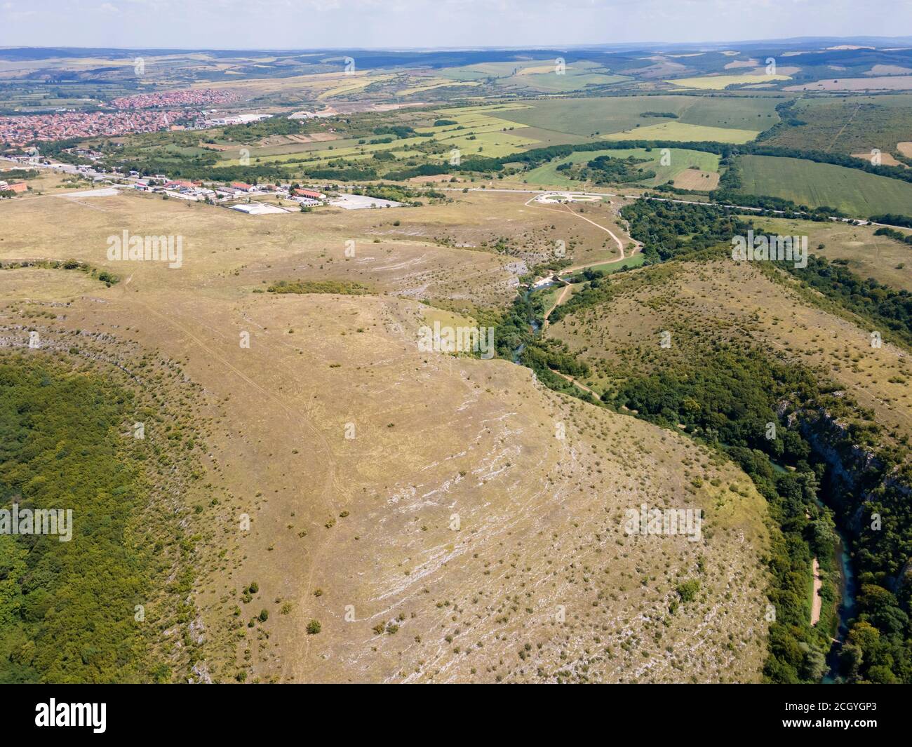 Aerial view of Iskar Panega Geopark along the Gold Panega River ...