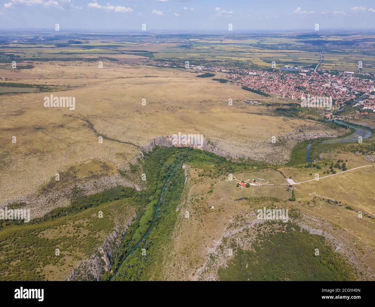 Aerial view of Iskar Panega Geopark along the Gold Panega River ...