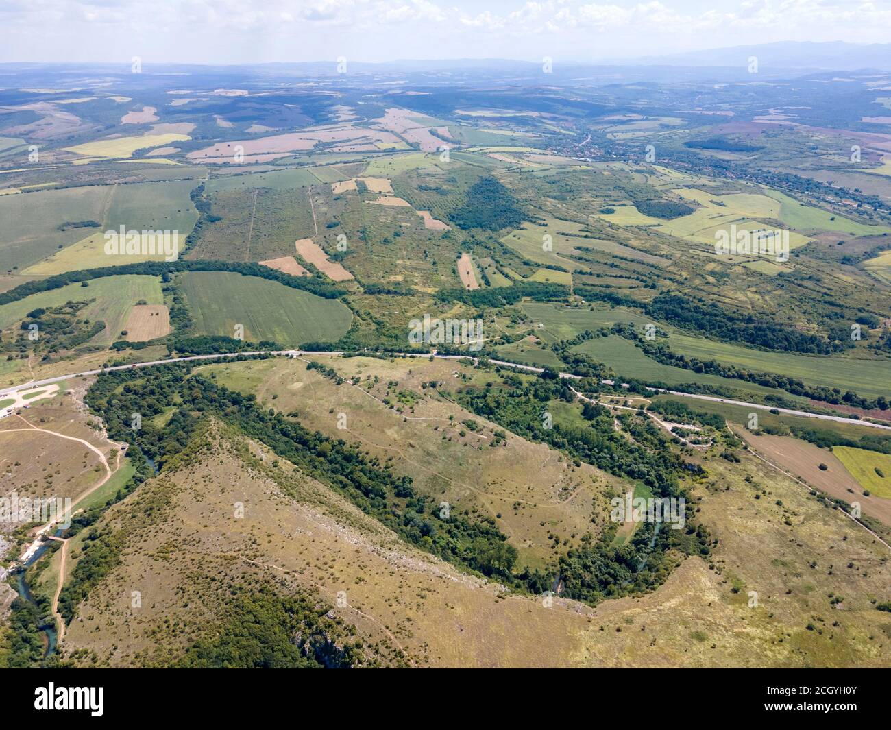 Aerial view of Iskar Panega Geopark along the Gold Panega River ...