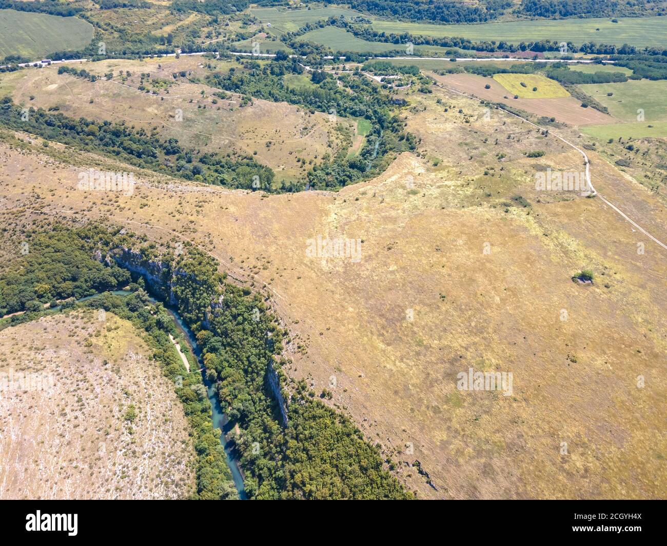Aerial view of Iskar Panega Geopark along the Gold Panega River ...