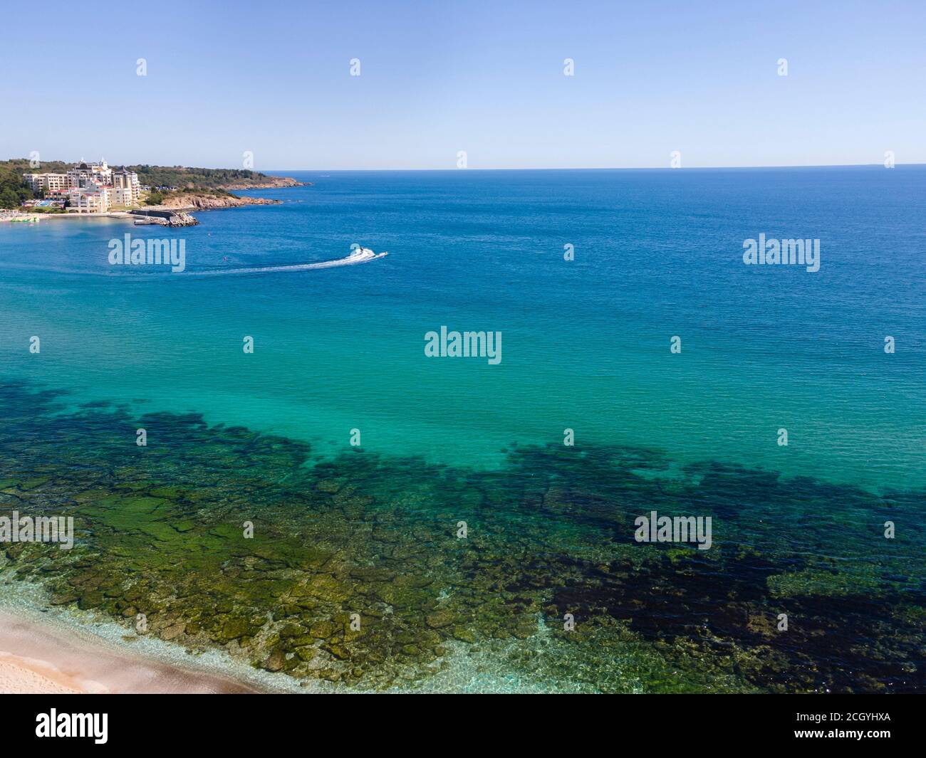 Aerial view of The Driving Beach near resort of Dyuni, Burgas Region ...