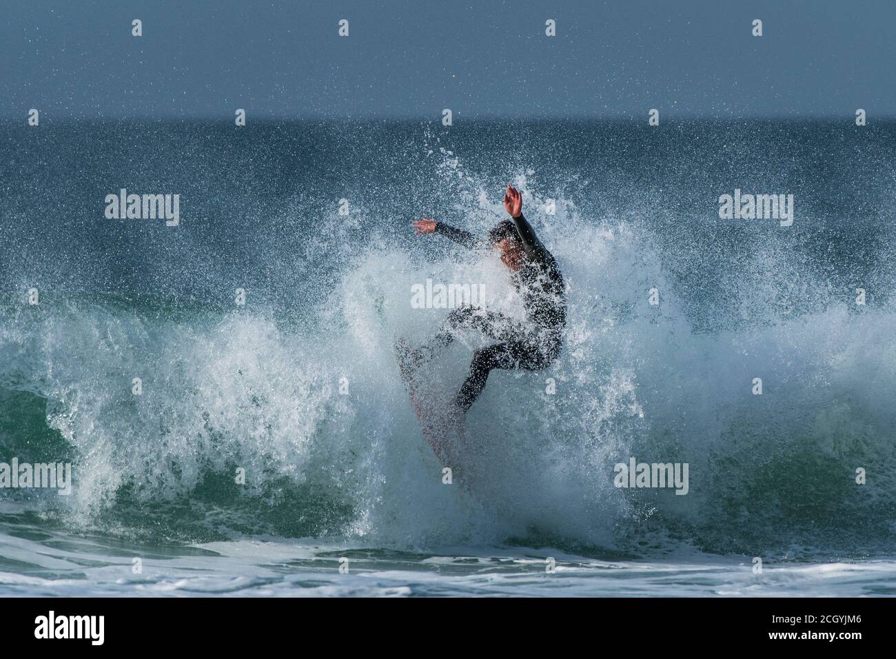Spectacular surfing action at Fistral in Newquay in Cornwall Stock ...