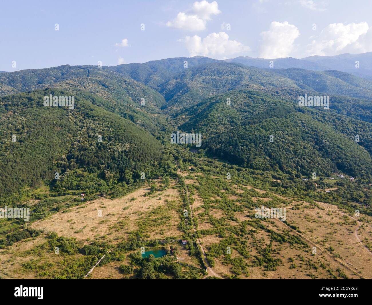Aerial view of Petrich valley, Blagoevgrad region, Bulgaria Stock Photo ...