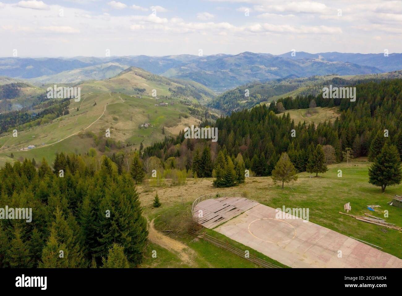 Take-off and landing pad for rescue helicopters in the green mountains ...