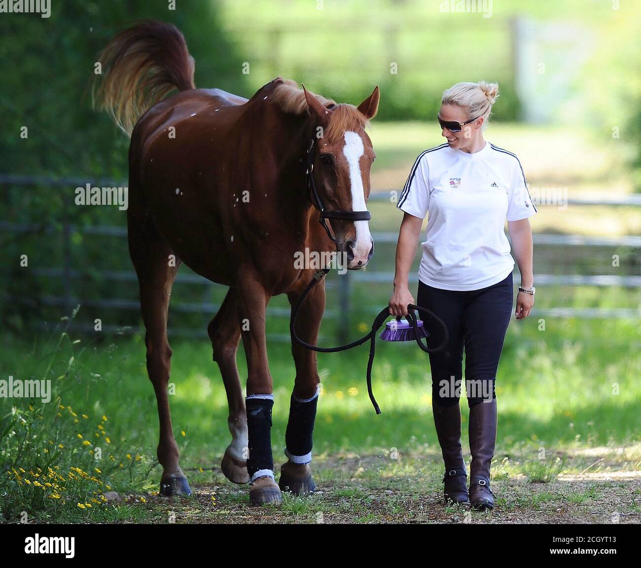 Zara Phillips in Gloucestershire whilst preparing her horse "Toytown ...