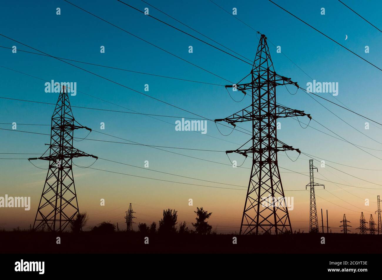 Line of an electricity transmission of a high voltage. High-voltage ...
