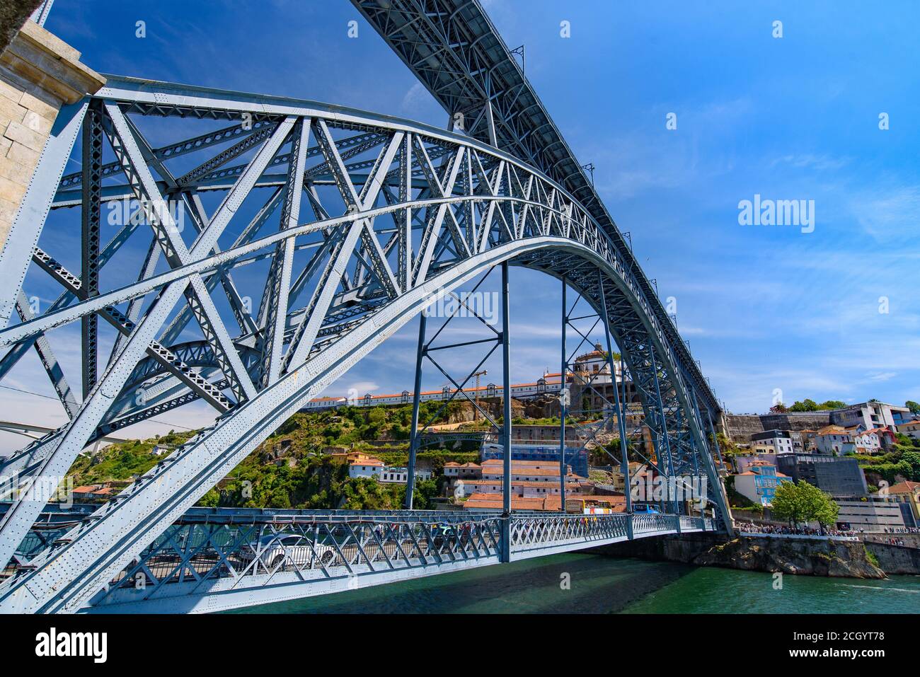 Dom Luis I Bridge, a double-deck bridge across the River Douro in Porto ...
