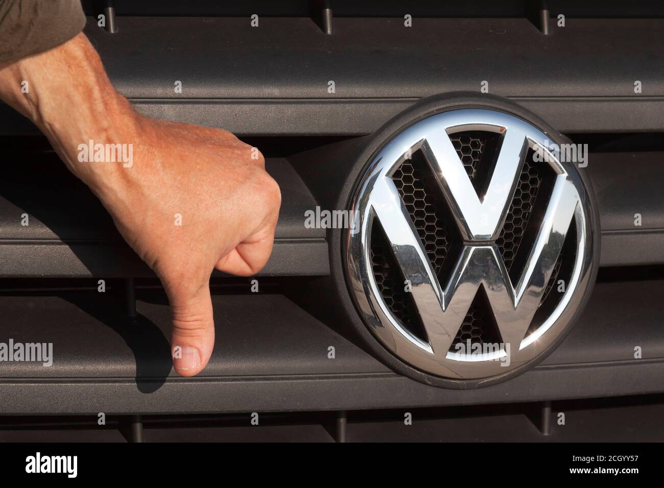 Hand with thumb down, VW, Volkswagen, logo Stock Photo - Alamy