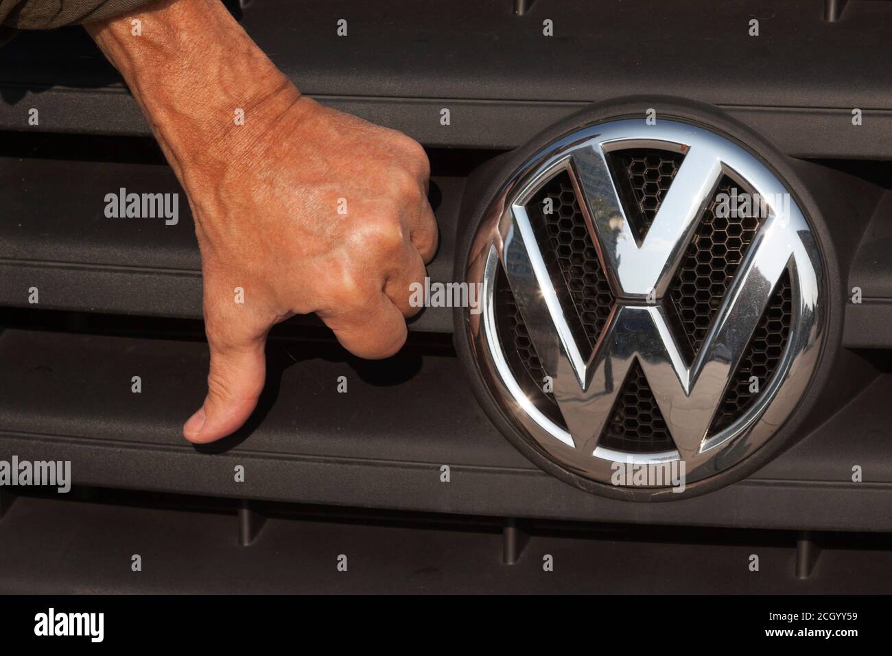 Hand with thumb down, VW, Volkswagen, logo Stock Photo - Alamy