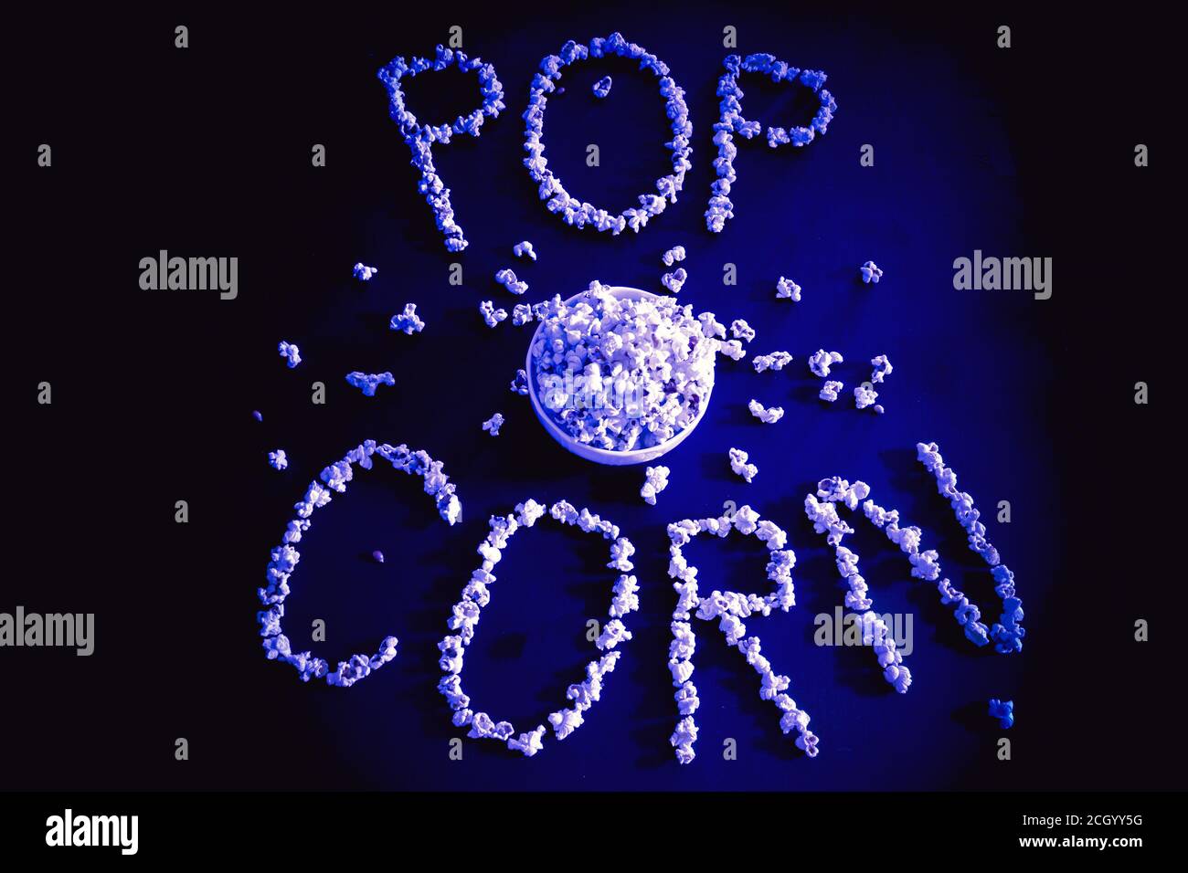 Popped Popcorn (maize kernels) and shaped in the word ‘popcorn’ Stock ...