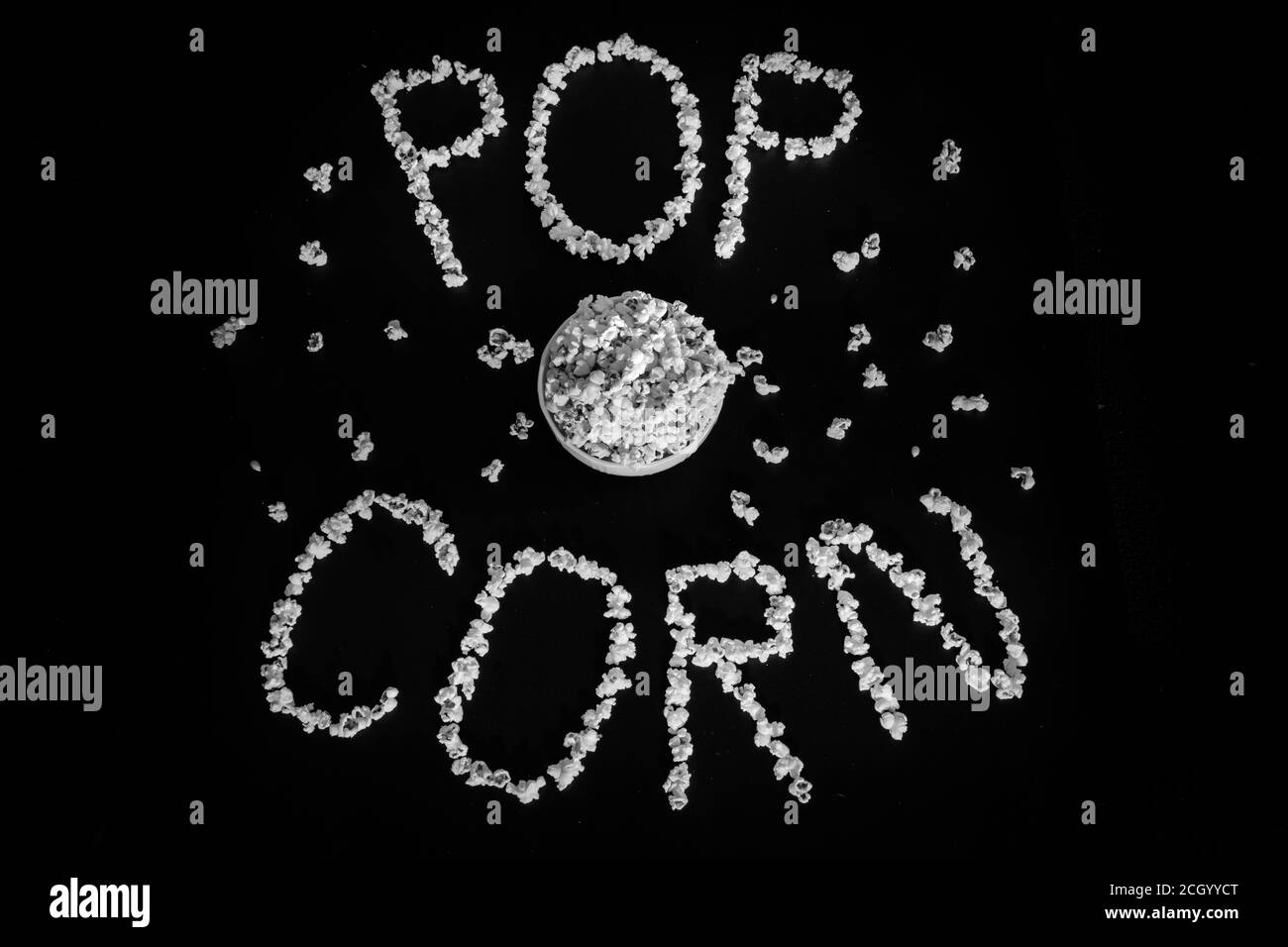Popped Popcorn (maize kernels) and shaped in the word ‘popcorn’ Stock ...