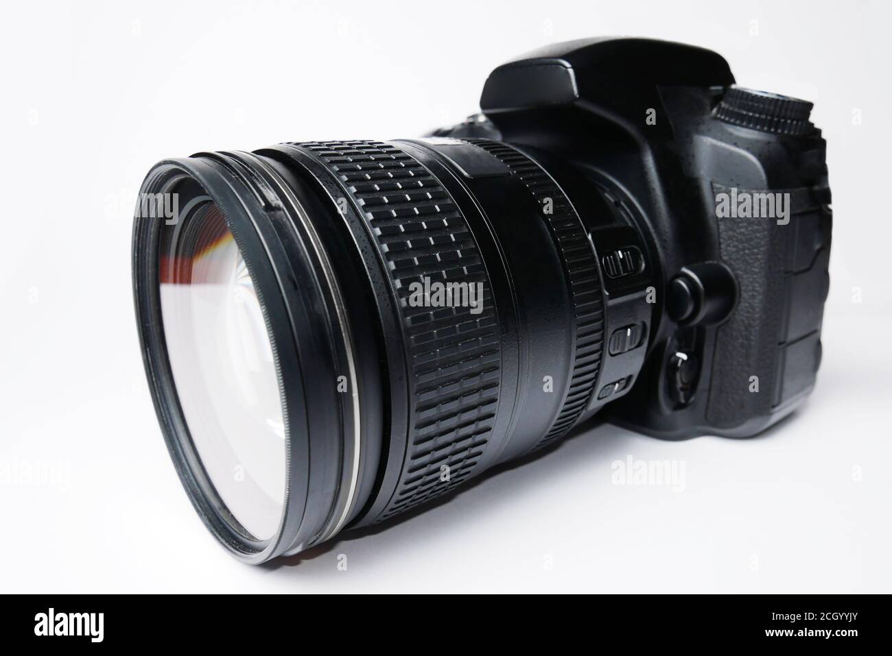 Dslr camera on white background. Zoom lens close-up wide view Stock ...