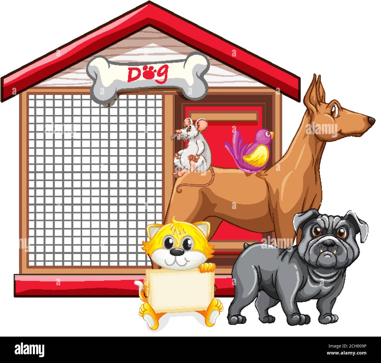 Dog cage with animal group cartoon isolated illustration Stock Vector ...
