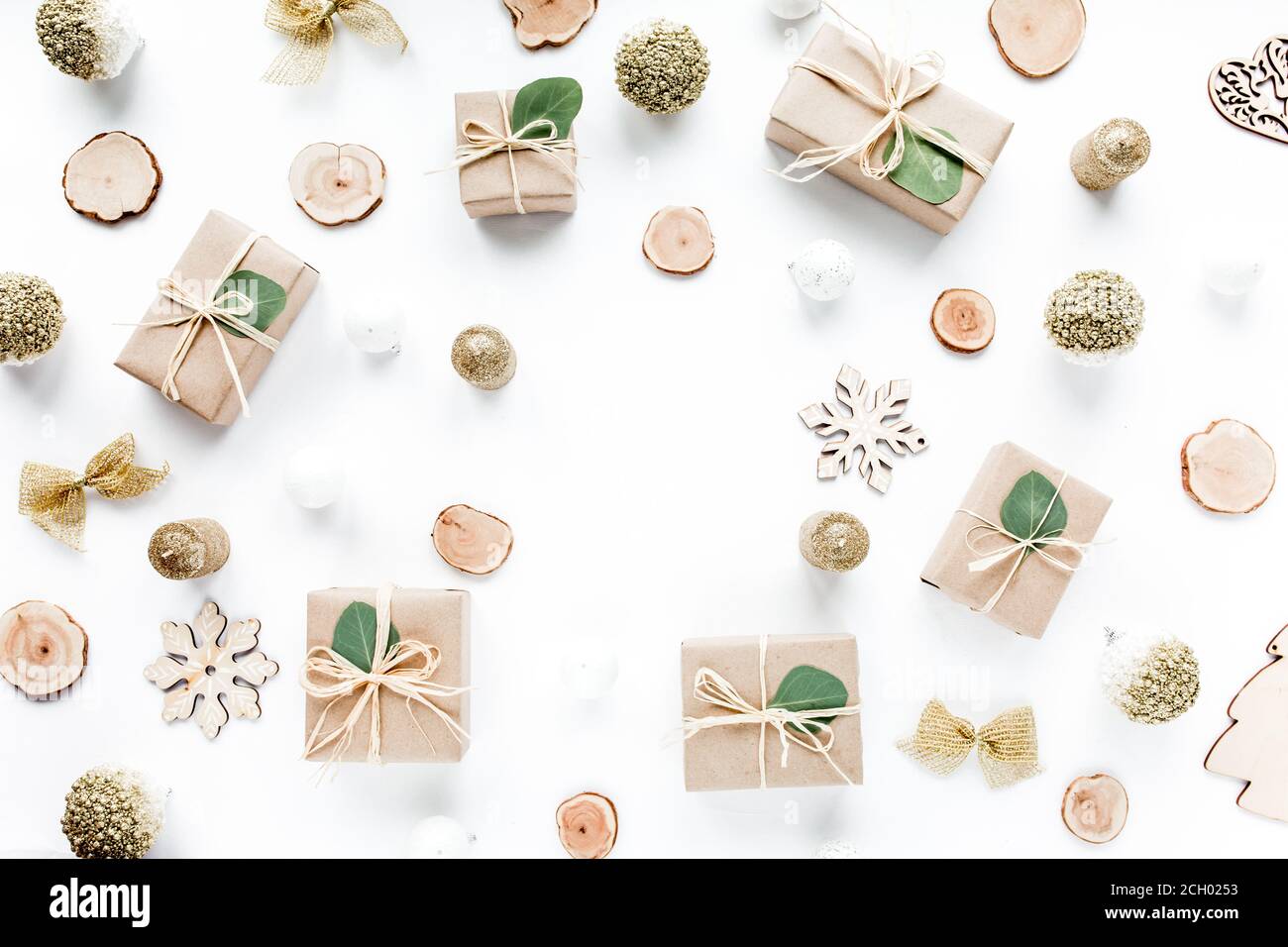 christmas toys and craft boxes. creative arrangement frame of craft ...