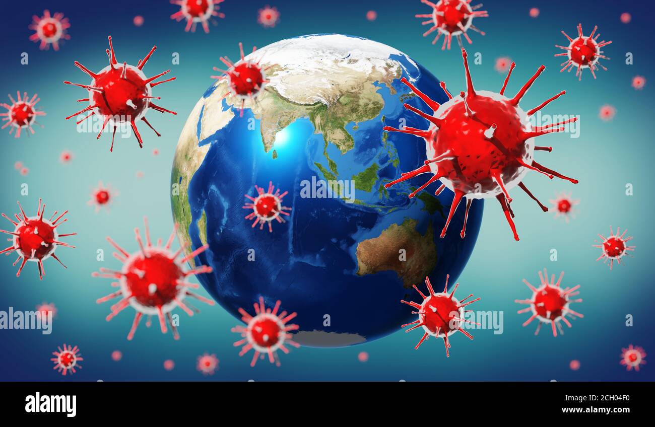 Earth, viruses - Asia, Australia side - 3D illustration Stock Photo - Alamy