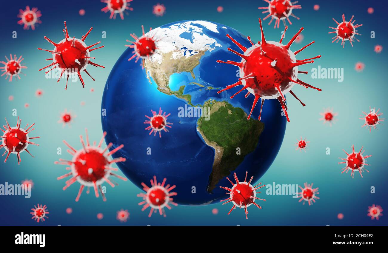 Earth, viruses - North and South America side - 3D illustration Stock ...