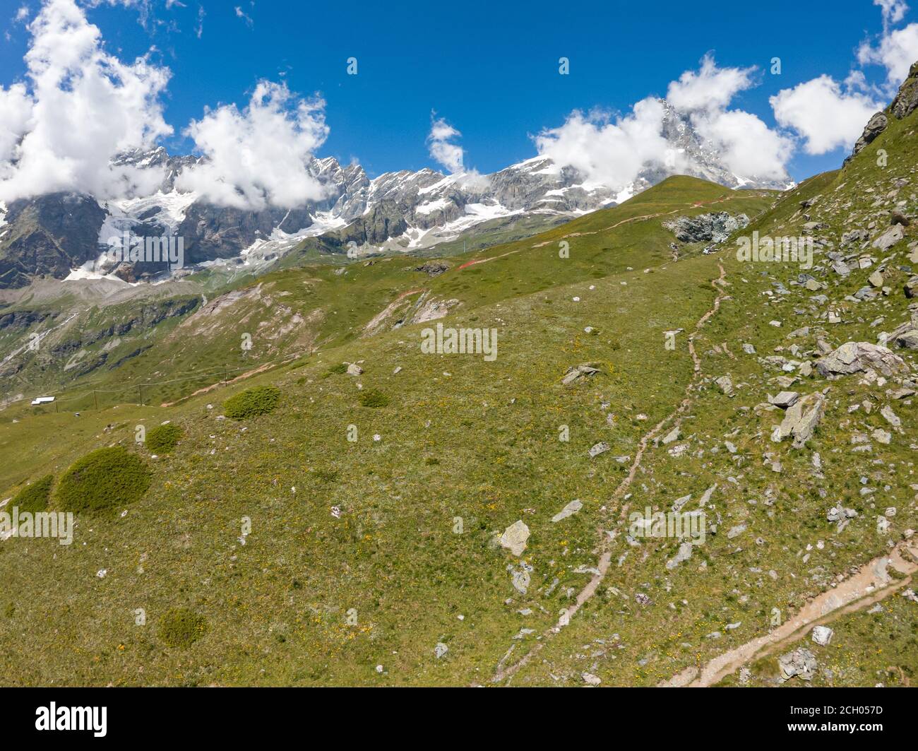 Picturesque mountain view with many hiking trails running through ...