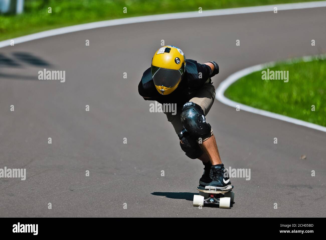 MINSK, BELARUS - AUG 10, 2019: Longboard competitions on the track ...