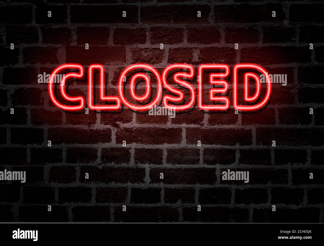 CLOSED - red neon light entrance sign on brick wall Stock Photo - Alamy