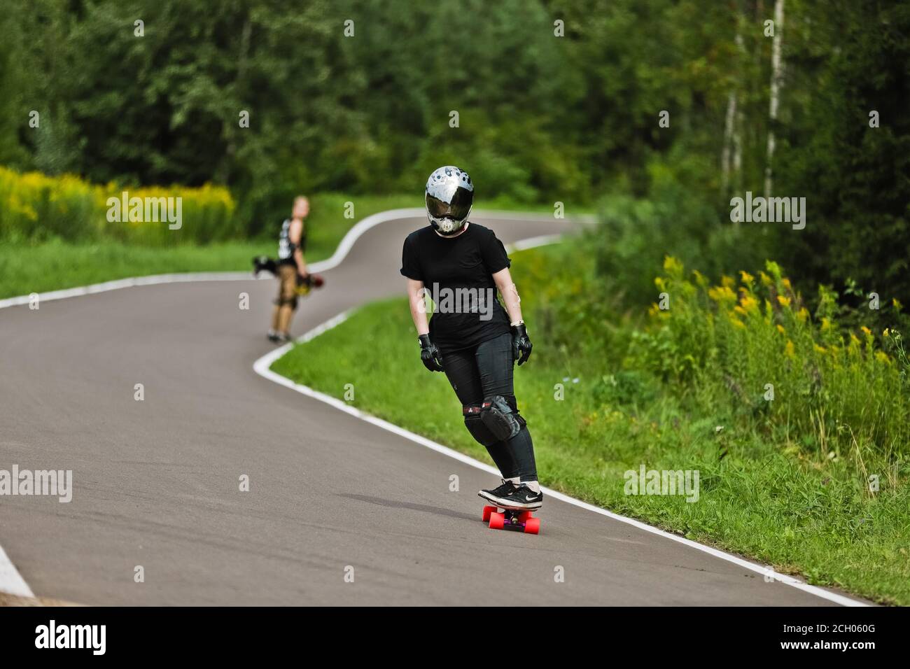 MINSK, BELARUS - AUG 10, 2019: Longboard competitions on the track ...
