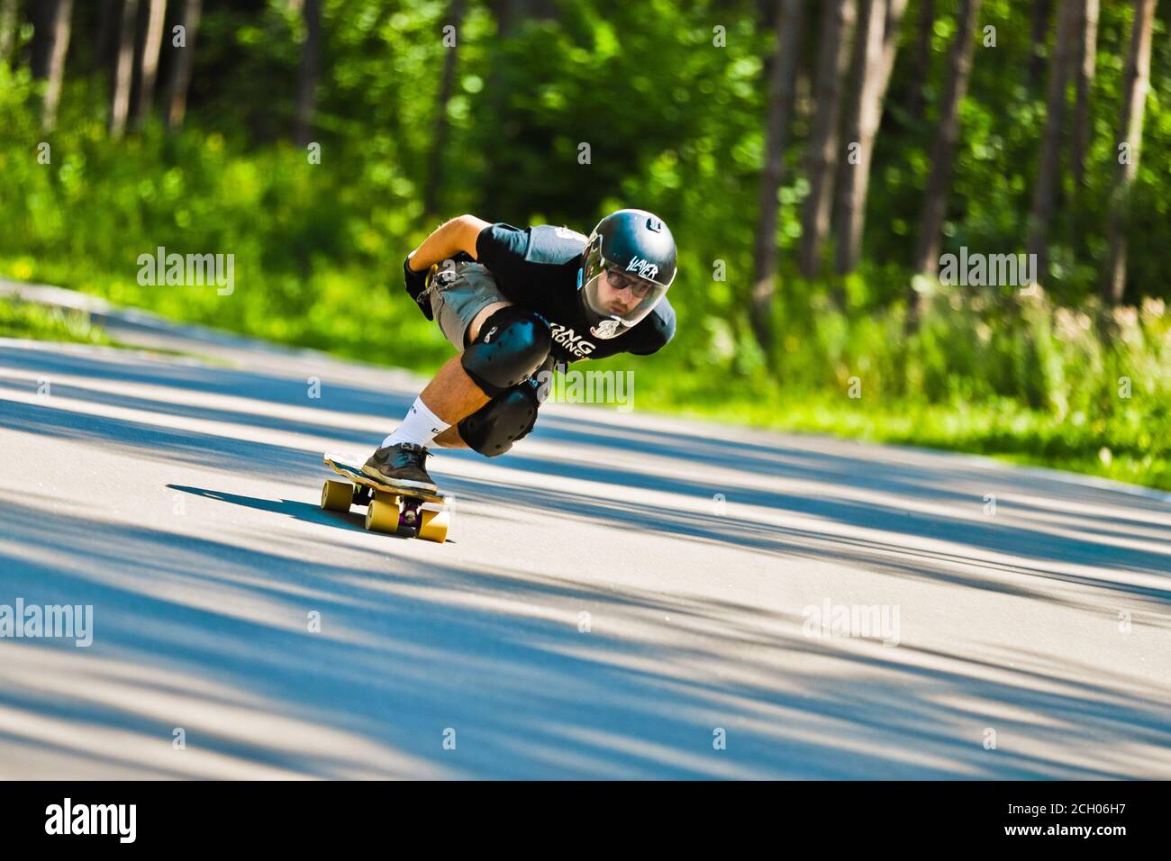 MINSK, BELARUS - AUG 10, 2019: Longboard competitions on the track ...