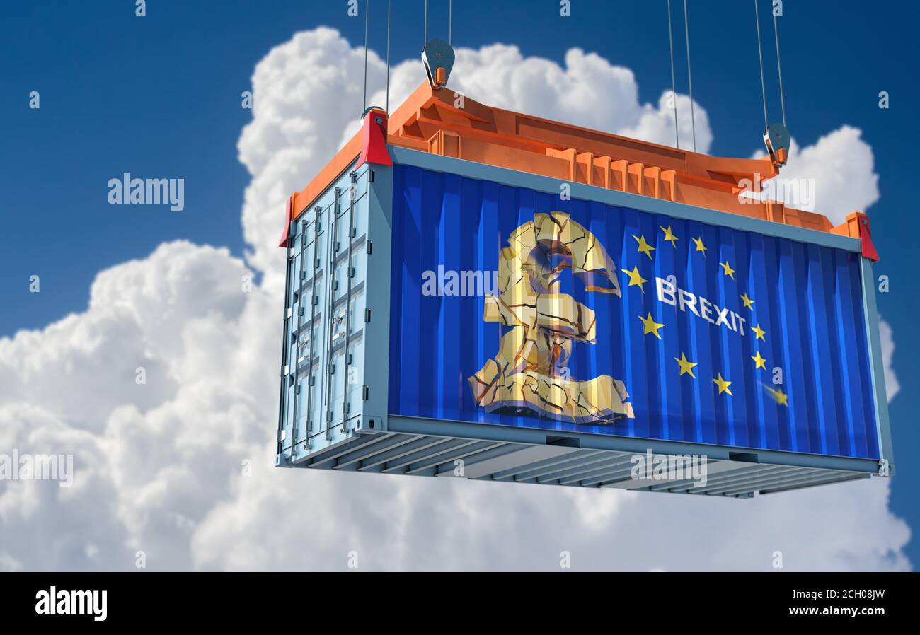Shipping container with broken pound sign on the side panel Stock Photo ...