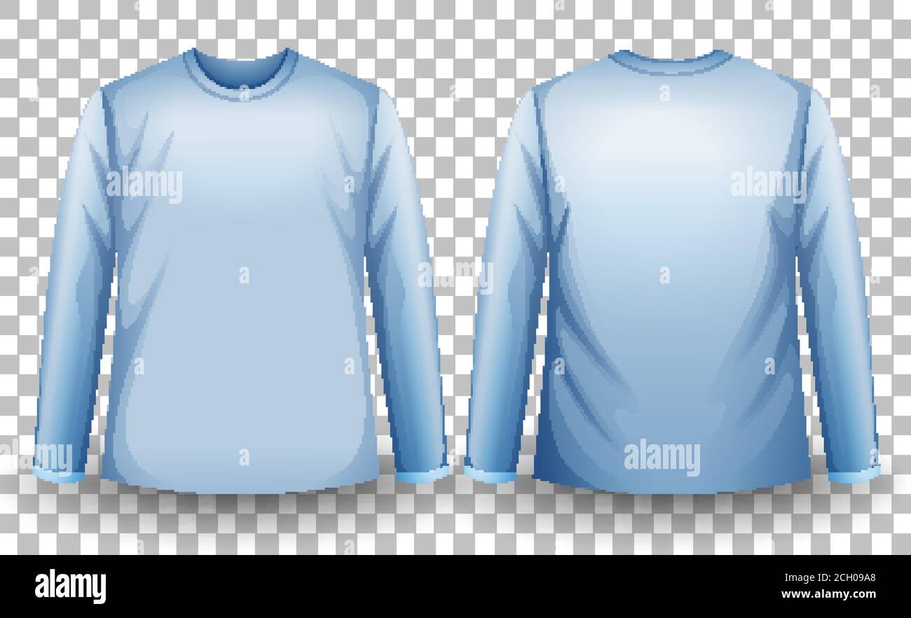 Blue long sleeve t-shirt front and back side illustration Stock Vector ...
