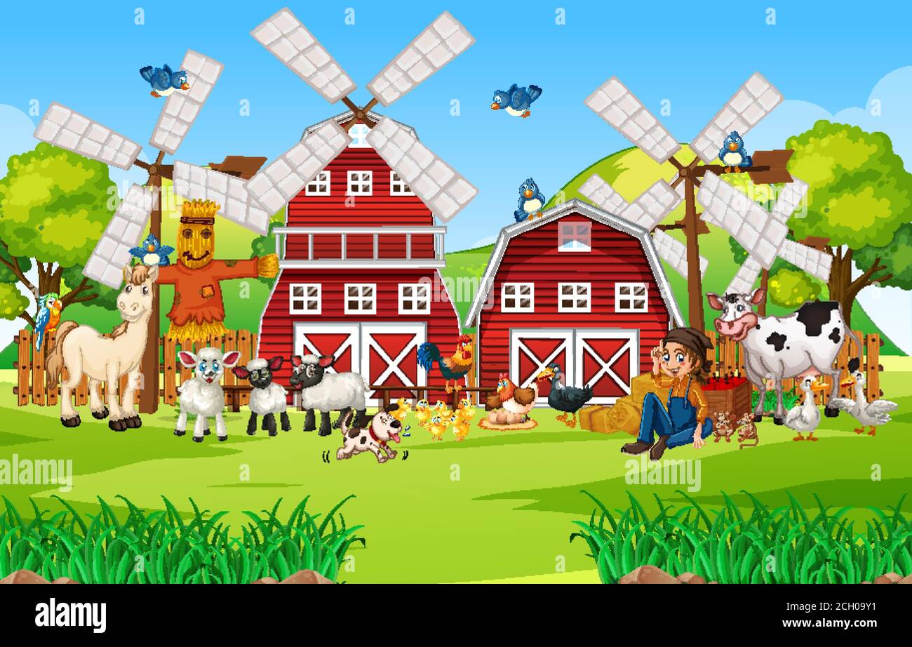 Happy farm animal scene illustration Stock Vector Image & Art - Alamy