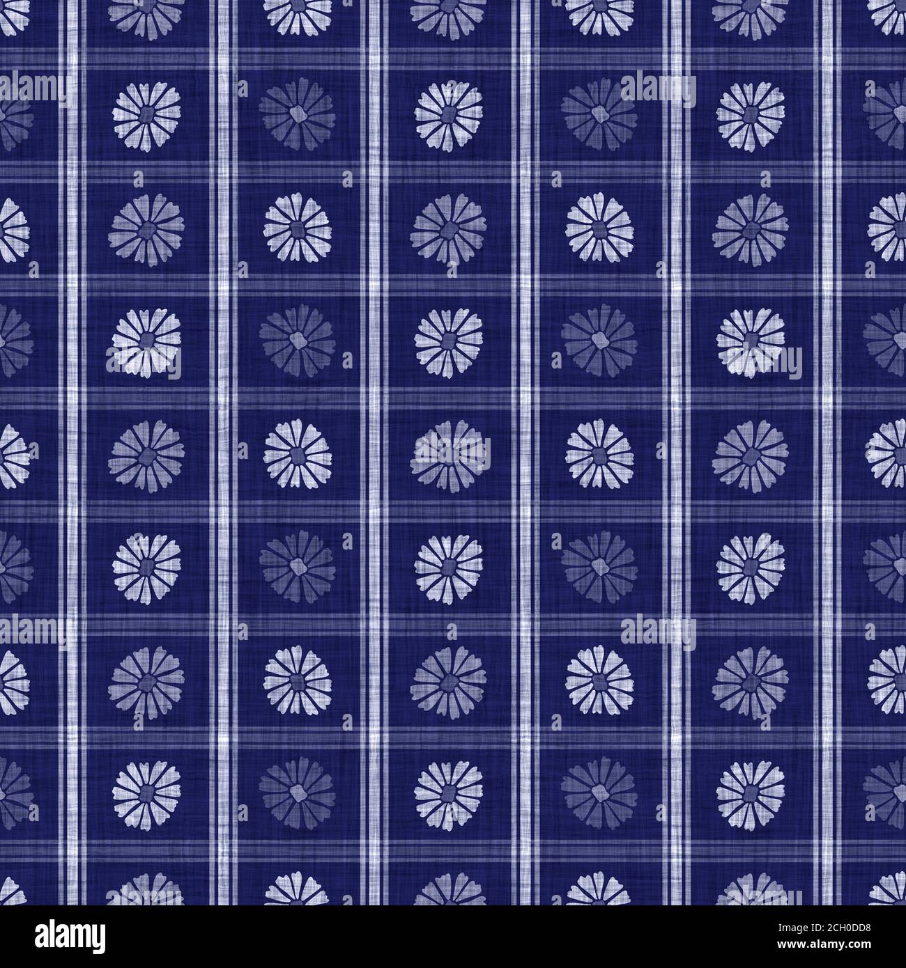 Indigo blue flower block print dyed linen texture background. Seamless ...