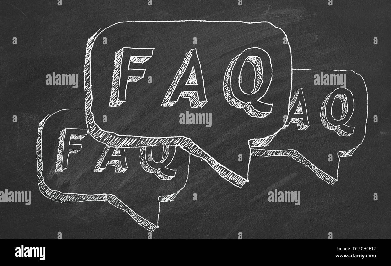Hand drawing text "FAQ" on black chalkboard Stock Photo - Alamy