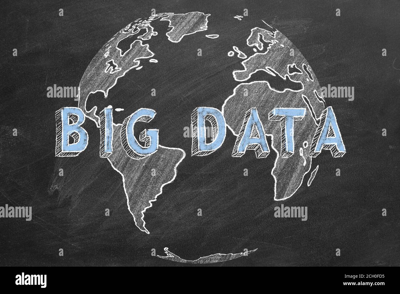 Text BIG DATA and Rotating globe on a school blackboard Stock Photo - Alamy