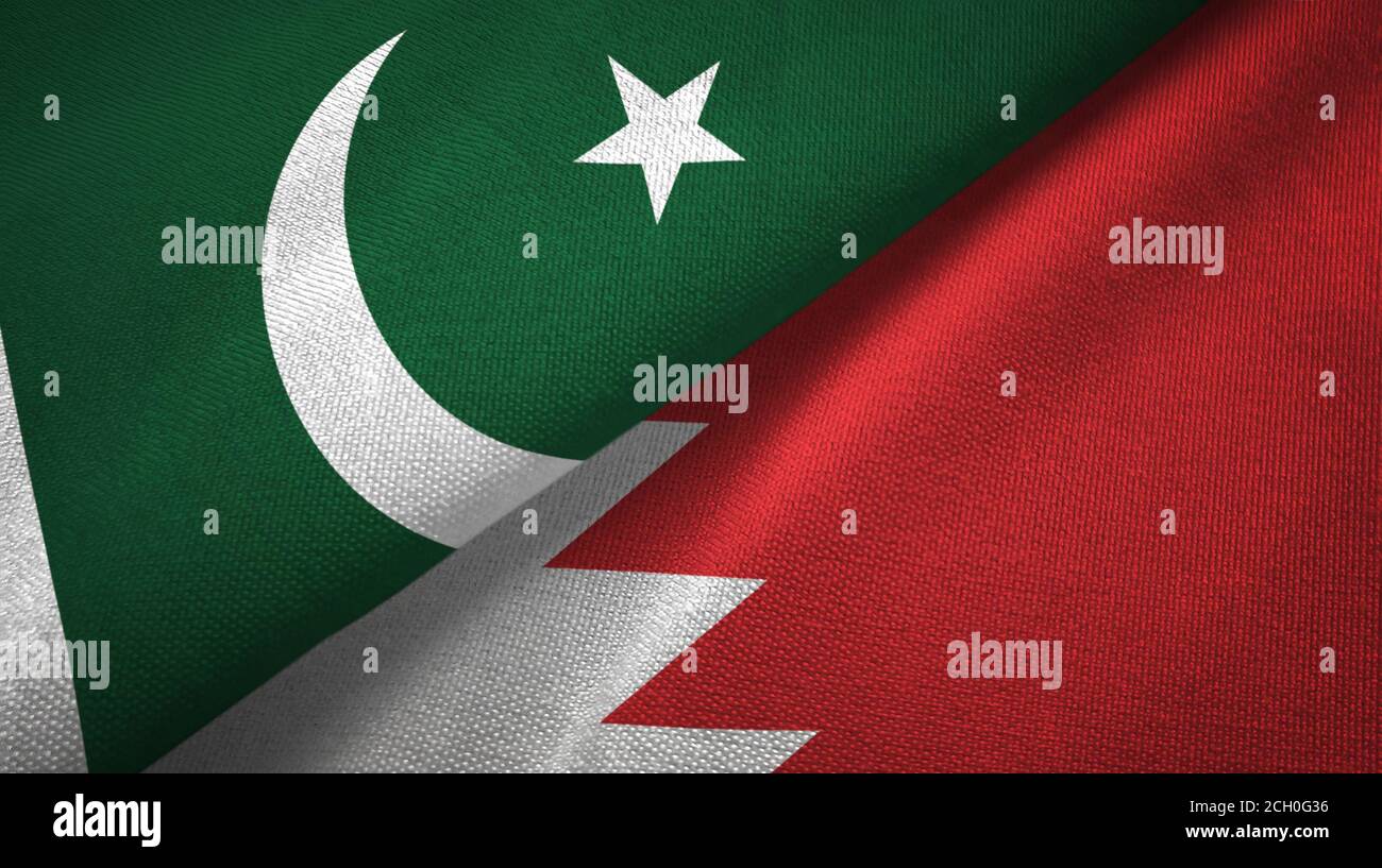 Pakistan and Bahrain two flags textile cloth, fabric texture Stock ...