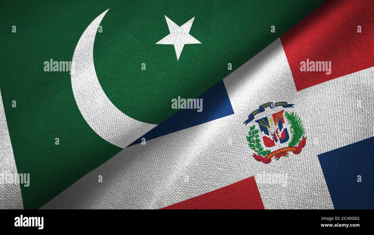 Pakistan and Dominican Republic two flags textile cloth, fabric texture ...