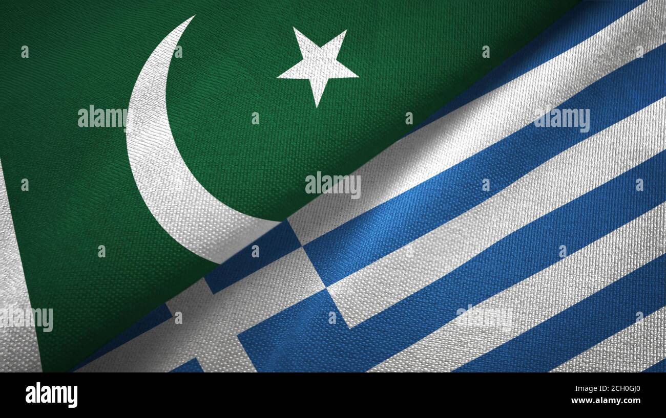 Pakistan and Greece two flags textile cloth, fabric texture Stock Photo ...