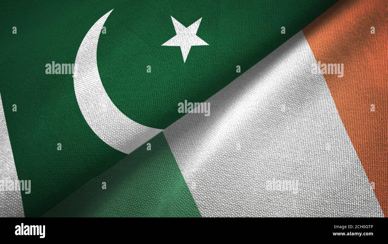 Pakistan and Ireland two flags textile cloth, fabric texture Stock ...