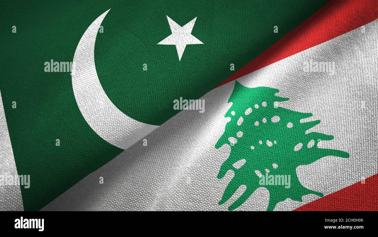 Pakistan and Lebanon two flags textile cloth, fabric texture Stock ...