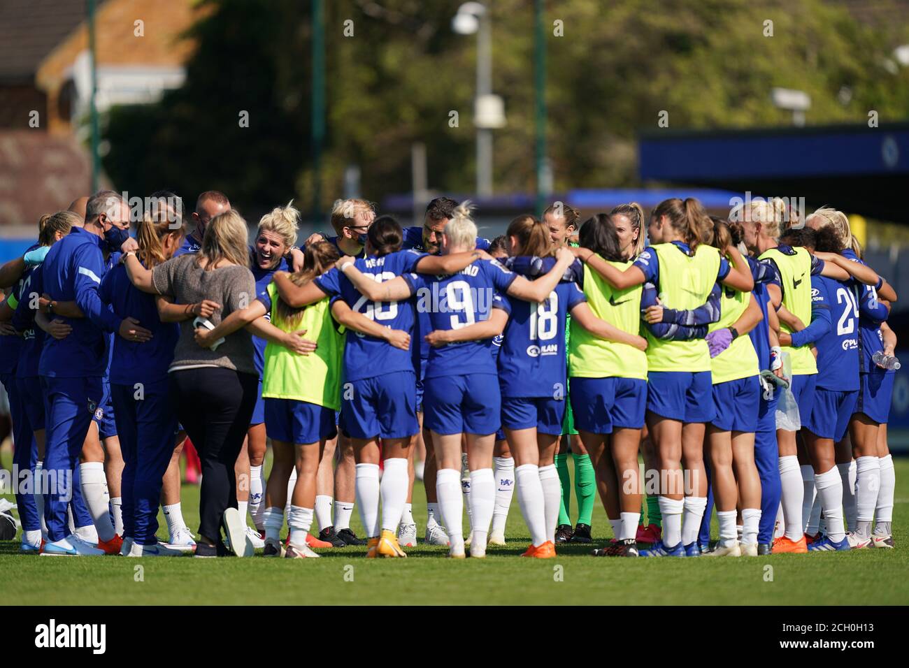 Chelsea's Millie Bright laughs in the team huddle after the final ...
