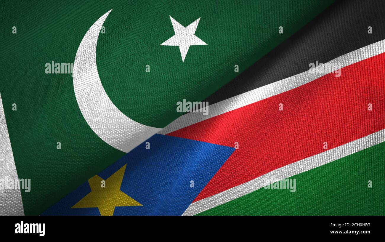Pakistan and South Sudan two flags textile cloth, fabric texture Stock ...