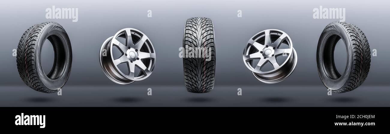 tires and wheels- panoramic photo concept for the header of a car ...