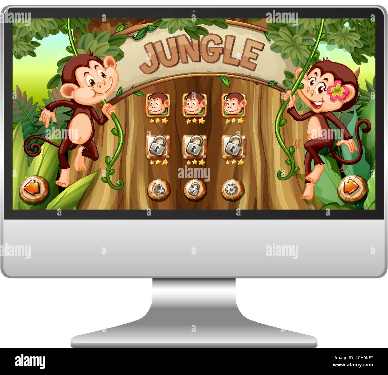 Jungle game on computer screen illustration Stock Vector Image & Art ...