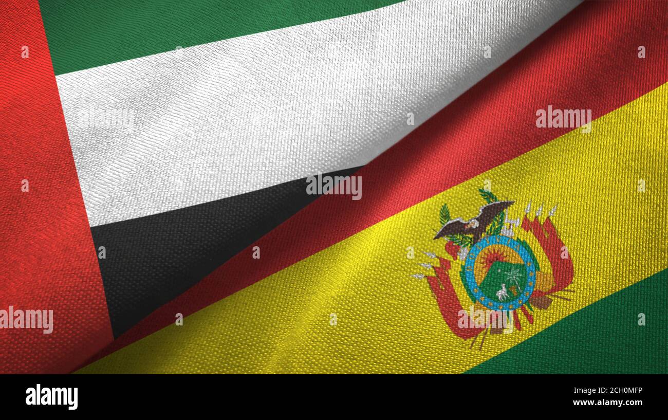 United Arab Emirates and Bolivia two flags textile cloth, fabric ...