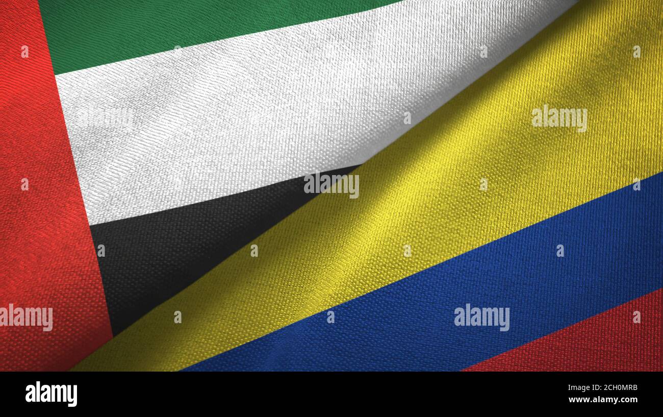 United Arab Emirates and Colombia two flags textile cloth, fabric ...